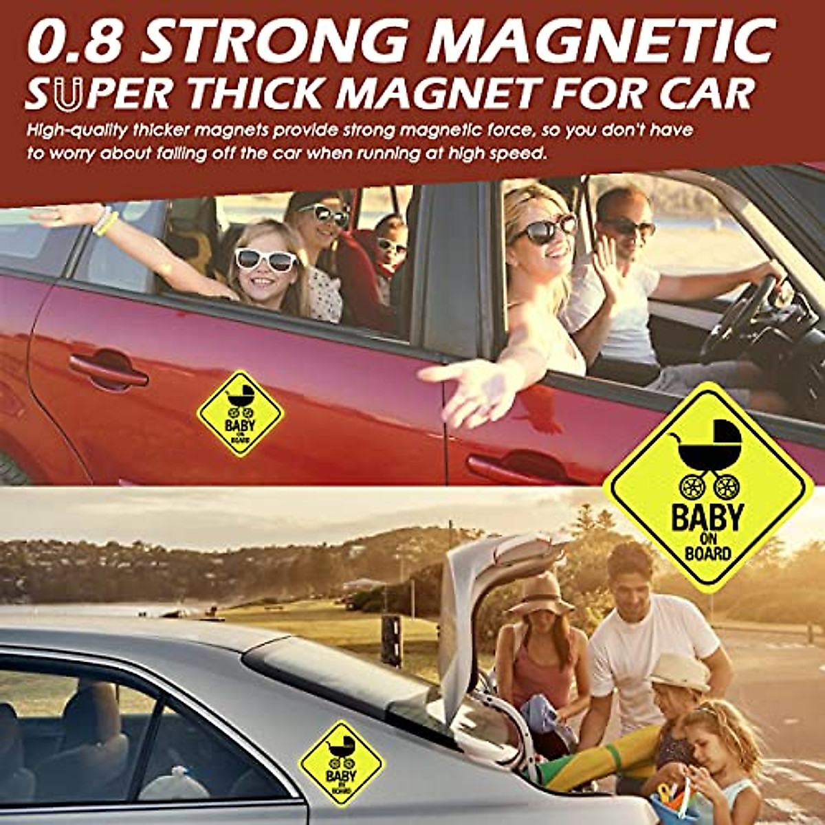 [Heavy-Duty] 3 Pack Reflective Safety Baby On Board Large Car Magnet Signs, 5x5 inch, Waterproof Weatherproof, Golden Yellow (Type A, 3 Pack)