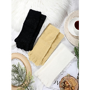 3 Pairs Women Toe Socks Fuzzy Toe Socks Warm Winter Toe Socks Five Toe Socks for Women Men, Size 5-8(Black, White, Beige)