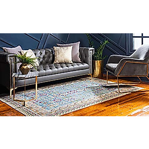 Unique Loom Austin Collection Traditional Border, Floral, Vintage Area Rug, 8' 0" x 10' 0", Blue/Green