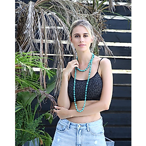 POTESSA Turquoise Beads Endless Necklace Long Knotted Stone Multi-Strand Layer Necklaces Handmade Jewelry 47''