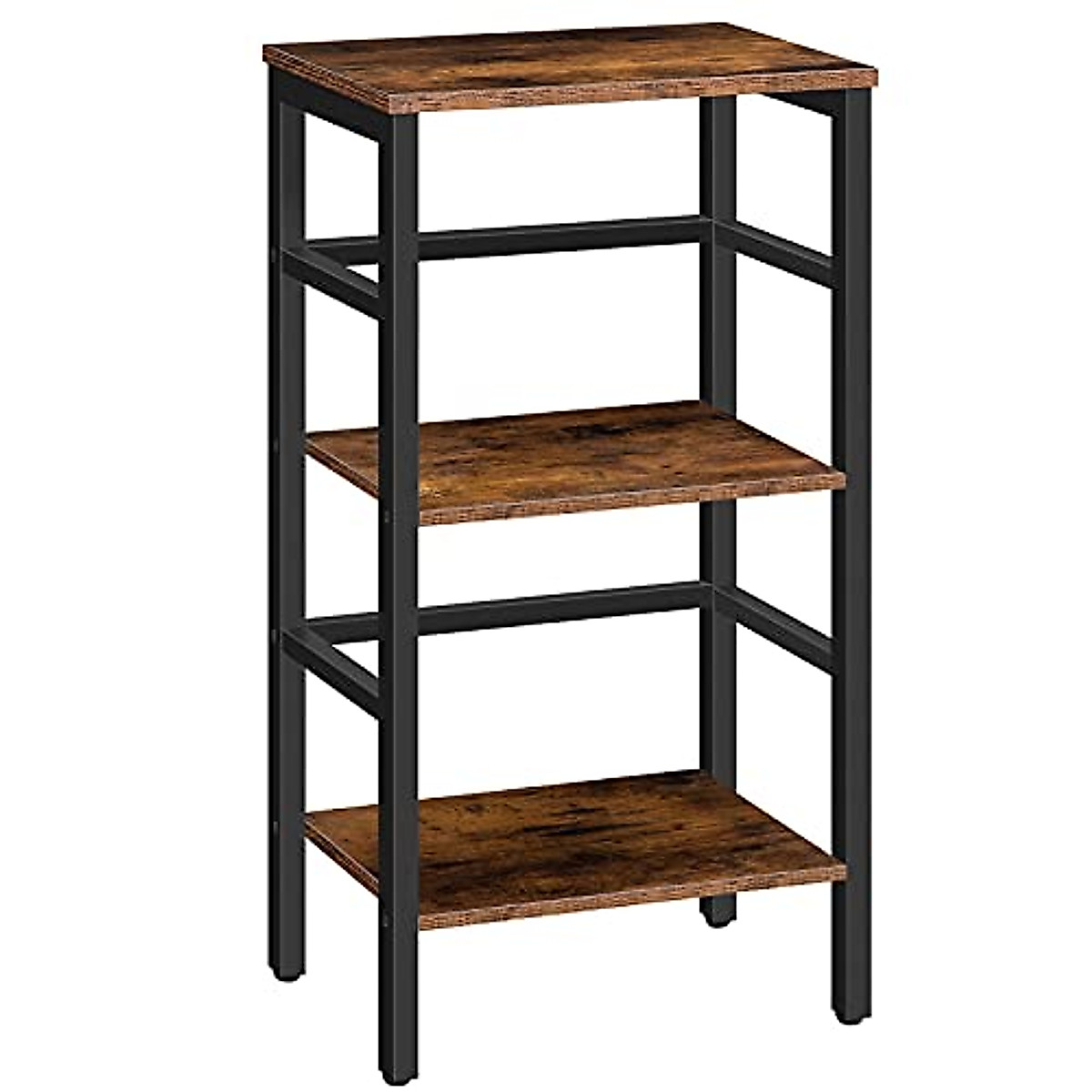 HOOBRO 3 Tier Bookshelf, Record Storage Rack with Side Fence, Wooden Free-Standing Shelf Units, Narrow Display Shelf for Living Room, Bedroom,Classroom, Rustic Brown BF80CJ01