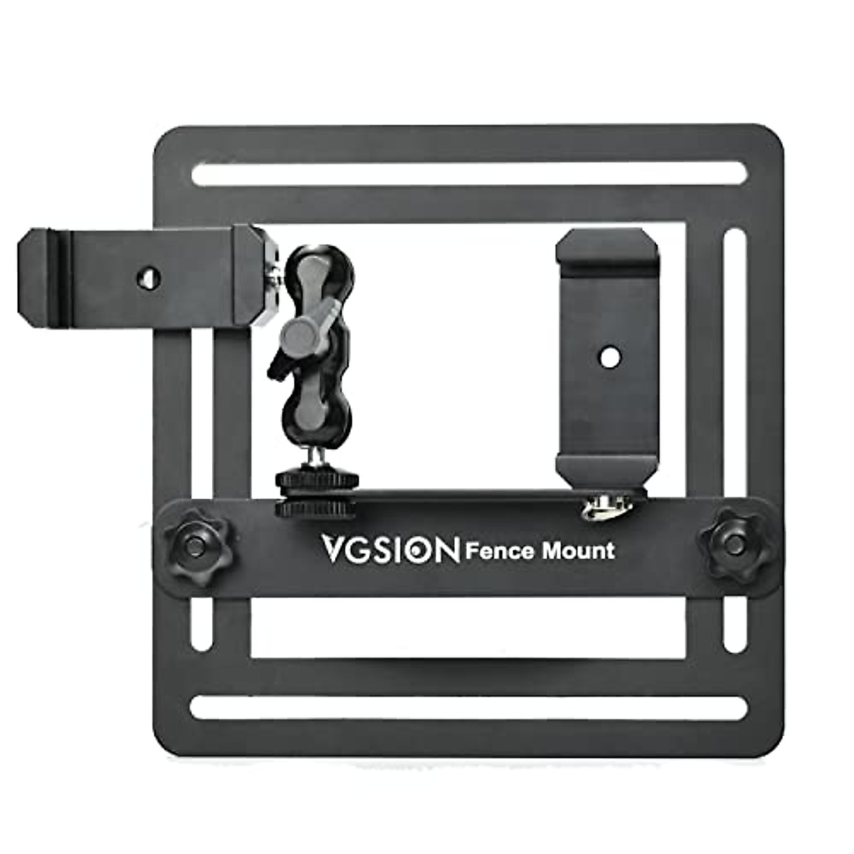vgsion Aluminum Cell Phone/Action Camera Fence Mount for iPhone, Mevo Start, GoPro with Two Phone Clips, Angle Adjustable, Support Recording While Charging for Tennis, Baseball Games