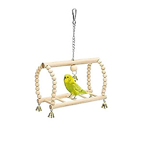 Allazone 14 PCS Bird Parrot Toys, Bird Perch Toys Hanging Bell Pet Bird Cage Hammock Swing Toy Wooden Chewing Toy for Conures, Love Birds, Small Parakeets Cockatiels, Macaws