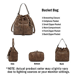 Scarleton Purses and Handbags, Drawstring Bucket Bag, Hobo Bags for Women, Crossbody Bag, Multi Pocket Shoulder Bag, H107821 - Dark Brown