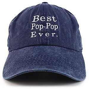 Trendy Apparel Shop Best Pop Pop Ever Embroidered Soft Fit Washed Cotton Baseball Cap - Navy
