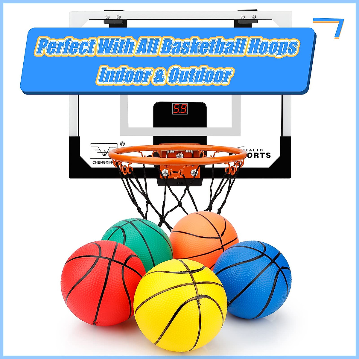 5 Inch PVC Mini Basketball for Indoor Basketball Mini Hoops, Soft 5" Rubber Small Repacement Basketball for Over Door Basketball Hoop Sets, Little Basketballs for Kids Rainbow (6 PCS with Air Pump)