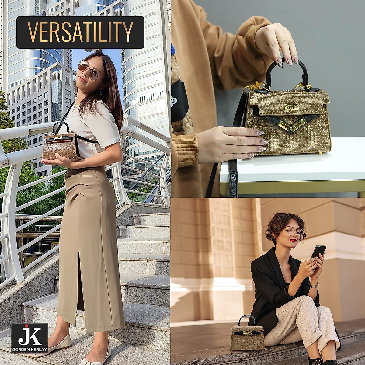 JORDEN KERLAY Small tote bag/Handbag for Women | Gold Clutch bag Shoulder Bag Top-handle bag | Designer aesthetic gold bag for women