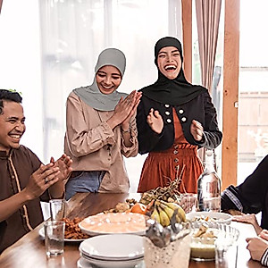 4 Pieces Modal Hijab Cap Adjustable Muslim Stretchy Turban Full Cover Shawl Cap Full Neck Coverage for Lady (Black, White, Blue, Gray)