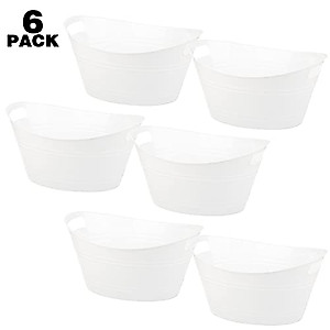 6 Pack Plastic Oval Storage Tub, Ice Bucket for Wine, Beer and Champagne, Bottle Drink Cooler for Parties, Storage Basket, 4.5 Liter