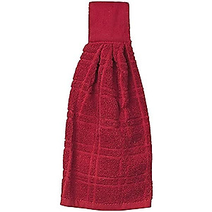 Kovot Set of 2 Cotton Hanging Tie Towels | Include (2) Hanging Towels That Latch with Hook & Loop (Red)