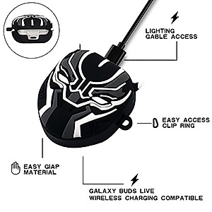 Alquar for Galaxy Buds Live(2020)/Galaxy Buds 2/Galaxy Buds Pro Case (2021), Shockproof Silicone Protective Cover Cool Cartoon Design for Samsung Earbuds Charging Case for Girls Boys(Black Panther)