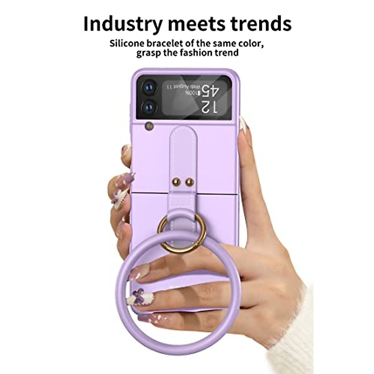 BAILI Samsung Z Flip4 Case with Ring and Silicone Bracelet, Galaxy Z Flip 4 Cover Ultra-Thin Protective Cover with Silicone Wristband Built-in Small Screen Shell Film for Samsung Galaxy Z Flip4-Black