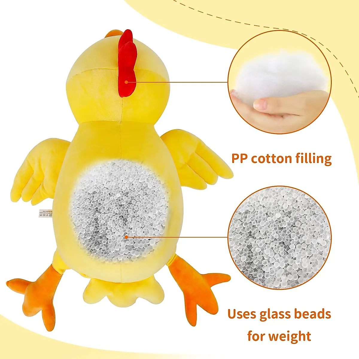 IdeaMeme Weighted Chick Plush, 24" 4.2 lbs Weighted Stuffed Animals, Cute Plushie Dolls Throw Pillow Birthday for Children Kids Adults