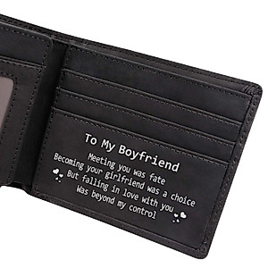 Kenon Personalized Leather Wallet For Boyfriend, Engraved RFID Blocking Bifold Stylish Brown Black Wallet For Boyfriend Valentine's Day Birthday Christmas Gifts