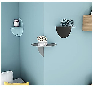QUYONG Craft Floating Corner Shelf, European Background Metal Wall Solid Iron Decoration ​Wall Hanging Storage Rack for Home Office Restaurant,Gray,B