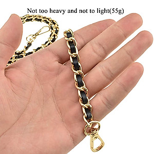 HAHIYO Mini Purse Chain Strap Slim Wide 8mm for LV Length 23.6 inches Extra Thick 4.5mm Black Leather Gold Hardware for Shoulder Cross Body Sling Handbag Wallet Comfortable Flat Metal Strap 1 Pack