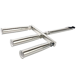 3 Tube Silver Highly Polished Stainless Steel Trident Outrigger Stylish Rod Holder - Triple Rod Holder , Kite Fishing Mount 3-Rod Holder -9998S