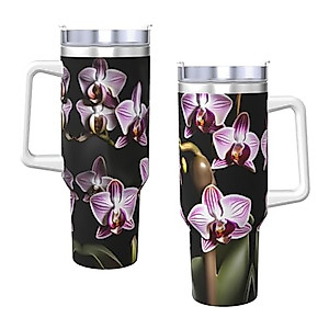 HULIBIN Bell orchid pattern Print Double Deck Stainless Steel Travel Coffee Cup With Lid 40 Oz Ice Bully Cup