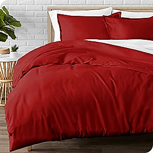 Bare Home Flannel Duvet Cover - Twin/Twin Extra Long - 100% Cotton, Velvety Soft Heavyweight Premium Flannel, Double Brushed - Includes Sham Pillow Covers (Twin/Twin XL, Red)