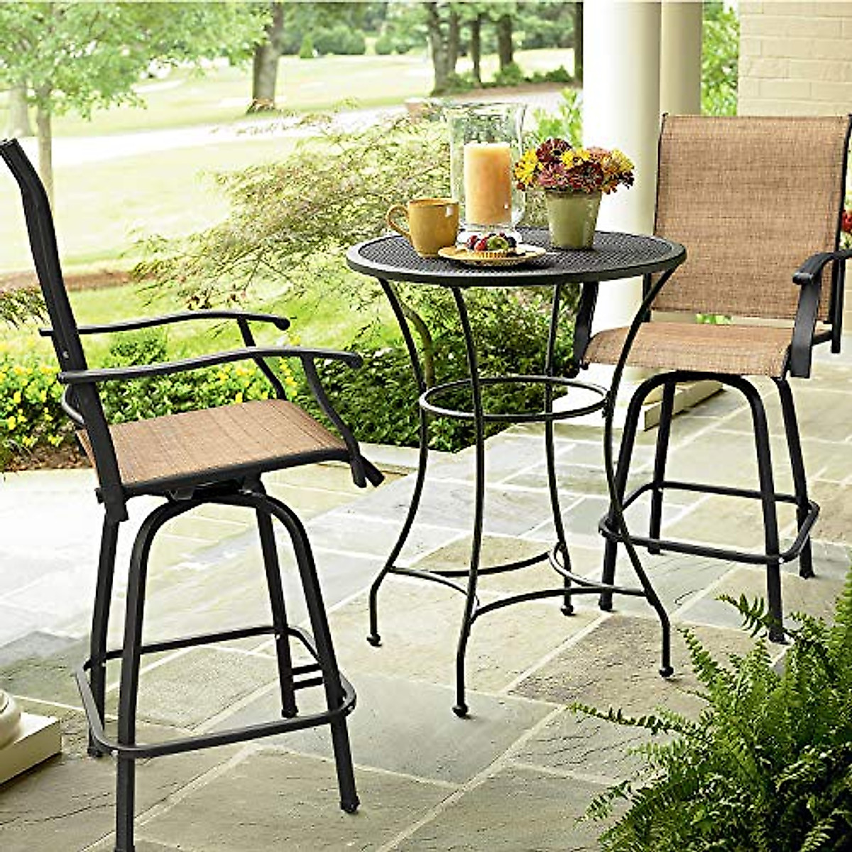 Devoko Patio Bar Stools Set of 2 All-Weather Outdoor Patio Furniture Set Counter Height Tall Patio Swivel Chairs for Bistro, Lawn, Garden, Backyard