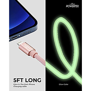 LIQUIPEL Powertek Glow MFi Certified Charger Compatible for Apple iPhone, iPad, 5ft Cable, Lightning to USB Cable Cord, Fast Charging Lightning Cable (Pink)