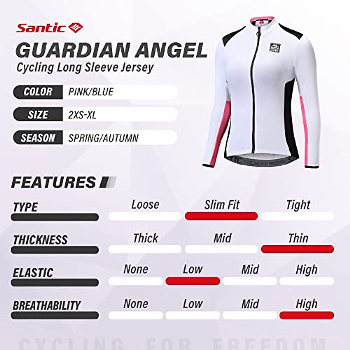Santic Cycling Jersey Women's Long Sleeve Tops Bike Shirts Bicycle Jacket with Pockets
