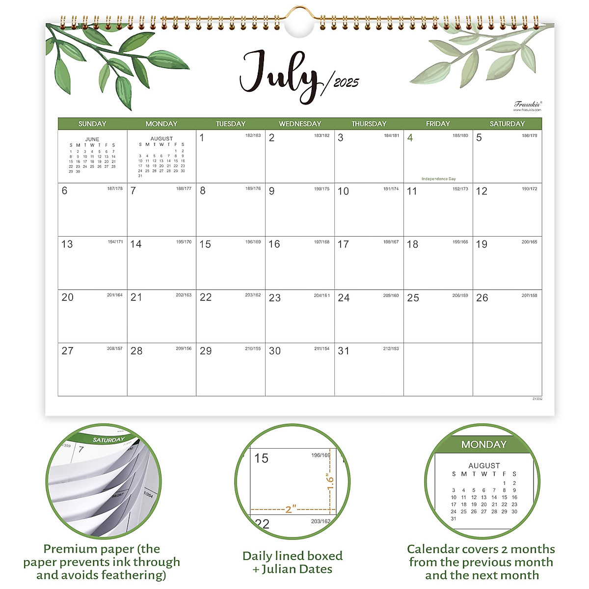 Wall Calendar 2023-2024 - 2 Yearly Wall Calendar 2023-2024, JULY 2023 - JUNE 2025, 14.8'' x 11.5'', Twin-Wire Binding, Large Blocks with Julian Dates, Perfect for Planning and Organizing Your Home and Office