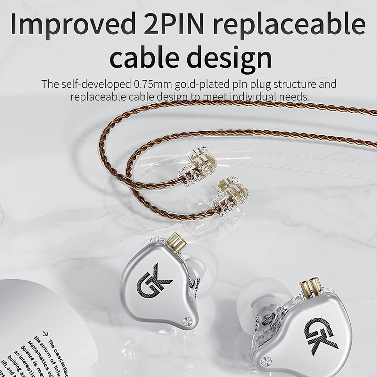 erjigo Earphone, Customized Comfort, GK-GS10Earbuds, 4BA+1DD Configuration, Noise-canceling Headphone, HiFi Sports&Fitness Headphones (Silver with Microphone)