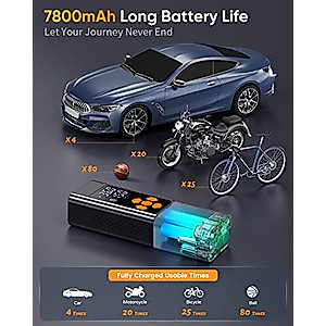 Pumteck Tire Inflator Portable Air Compressor: 150PSI Tire Pump with Dual Power Included 7800mAh Battery & 12v DC Adapter - Electric Wheel Pump with LED Digital Display for Car Motorcycle Bike Ball