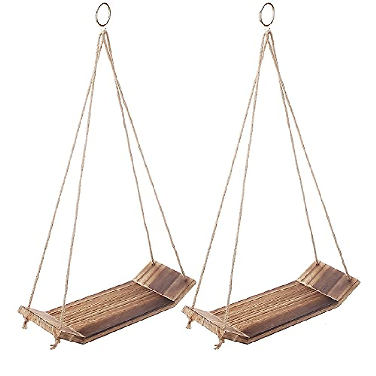 2 PCS Hanging Shelves for Wall, Wood Hanging Shelves for Wall, Cute Boho Room Rope Farmhouse Wooden Floating Small Bookshelves Decoration Wall Display Hanging Shelf for Living Room,Office, Bedroom