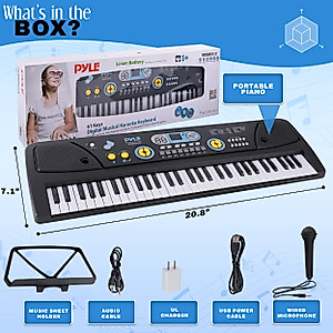 Pyle Electric Keyboard 61 Keys-Portable Digital Musical Karaoke Piano Keyboard-10 Rhythms 16 Tones, Stereo Speakers, Rechargeable Battery-Wired Microphone-Beginners Kids (PKBRD6112)