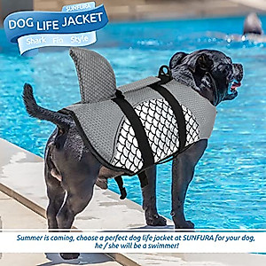 SUNFURA Dog Shark Life Jacket, Ripstop Dog Life Vest Puppy Floats for Swimming Pool with Rescue Handle & Superior Buoyancy, Small Medium Dog Life Jackets Pet Life Preserver for Boating (Silver,L)