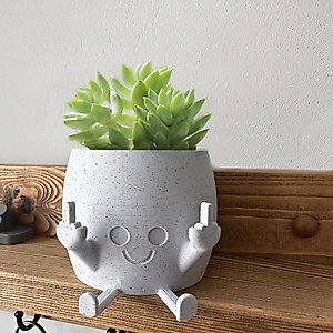 SXIDPDA Smiling Plant Pot with Middle Fingers Up, Flower Pots for Succulents, Funny Resin Figure Planter Pot for Indoor Outdoor