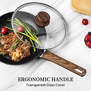 Frying Pan Set With Lids - Non Stick Frying Pans Set 3 Pcs, Nonstick Skillet Pans Set Egg Omelette Pan W/Lid, PFOA Free, Induction Non Toxic Cooking Black Pan Set