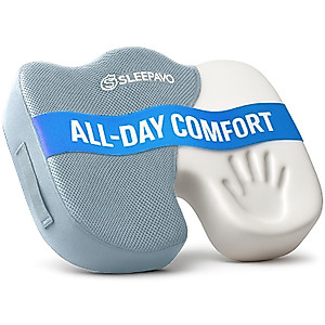 Sleepavo Black Memory Foam Seat Cushion for Office Chair - Pillow for Sciatica, Coccyx, Back, Tailbone & Lower Back Pain Relief - Orthopedic Chair Pad for Lumbar Support in Office Desk, Car & Airplane