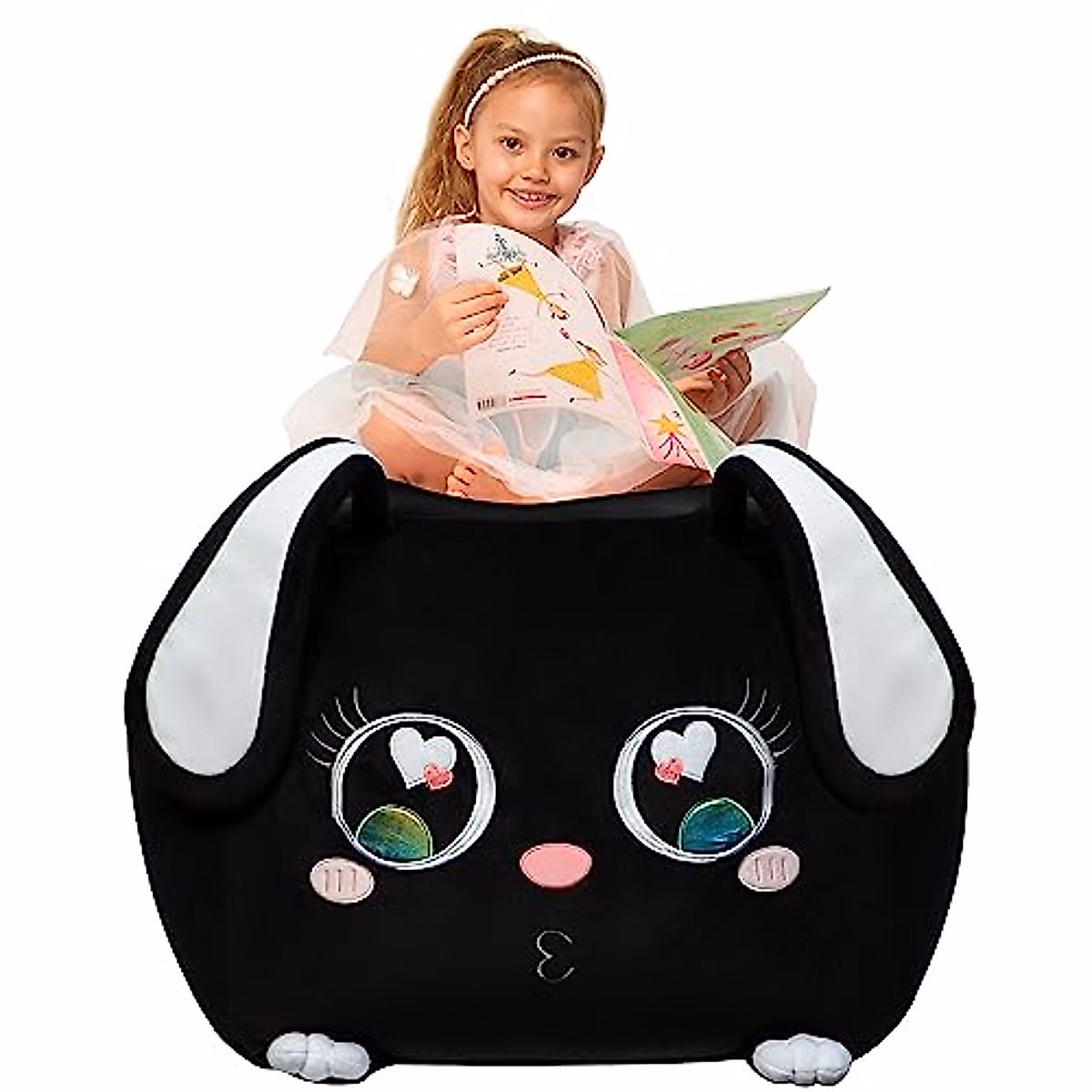 Black Rabbit Bean Bag Chairs for Kids Room Organizer, Stuffed Animal Storage Ideas, Playroom Furniture for Toddler, Velvet Extra Soft, Cover ONLY