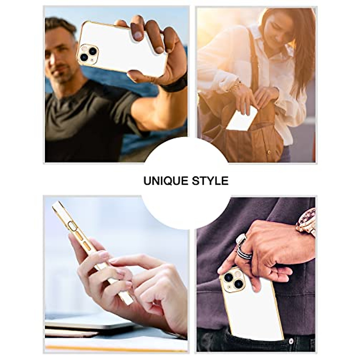 BENTOBEN iPhone 13 Case, Phone Case iPhone 13 6.1, Slim Thin Luxury Gold Design Shockproof Protective Soft TPU Bumper Drop Protection Cute Case for Girls Women Boys Men iPhone 13 Cover, White/Gold