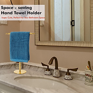 Gold Hand Towel Holder Stand for Bathroom Vanity Countertop Stainless Steel T-Shape Free Standing Towel Rack Stand Towel Bar for Bathroom Kitchen (Gold)