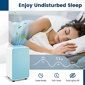 COSTWAY 2500 Sq. Ft Dehumidifier for Basement, 32 Pints Portable Quiet Dehumidifier with Sleep Mode, 24H Timer, Auto Shut Off, Auto Defrost & Drain Hose for Basement Bathroom (Navy)