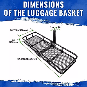 HECASA 60 X 21 X 6 Inch Folding Hitch Mount Cargo Carrier Rack Rear Luggage Basket w/ 2" Receiver for Car SUV Trailer Truck Van Steel