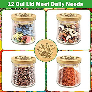 12 Pack Reusable Bamboo Wooden Lids with Silicone Sealing Rings Perfect Airtight for Oui Yogurt Jars Lavender Pattern