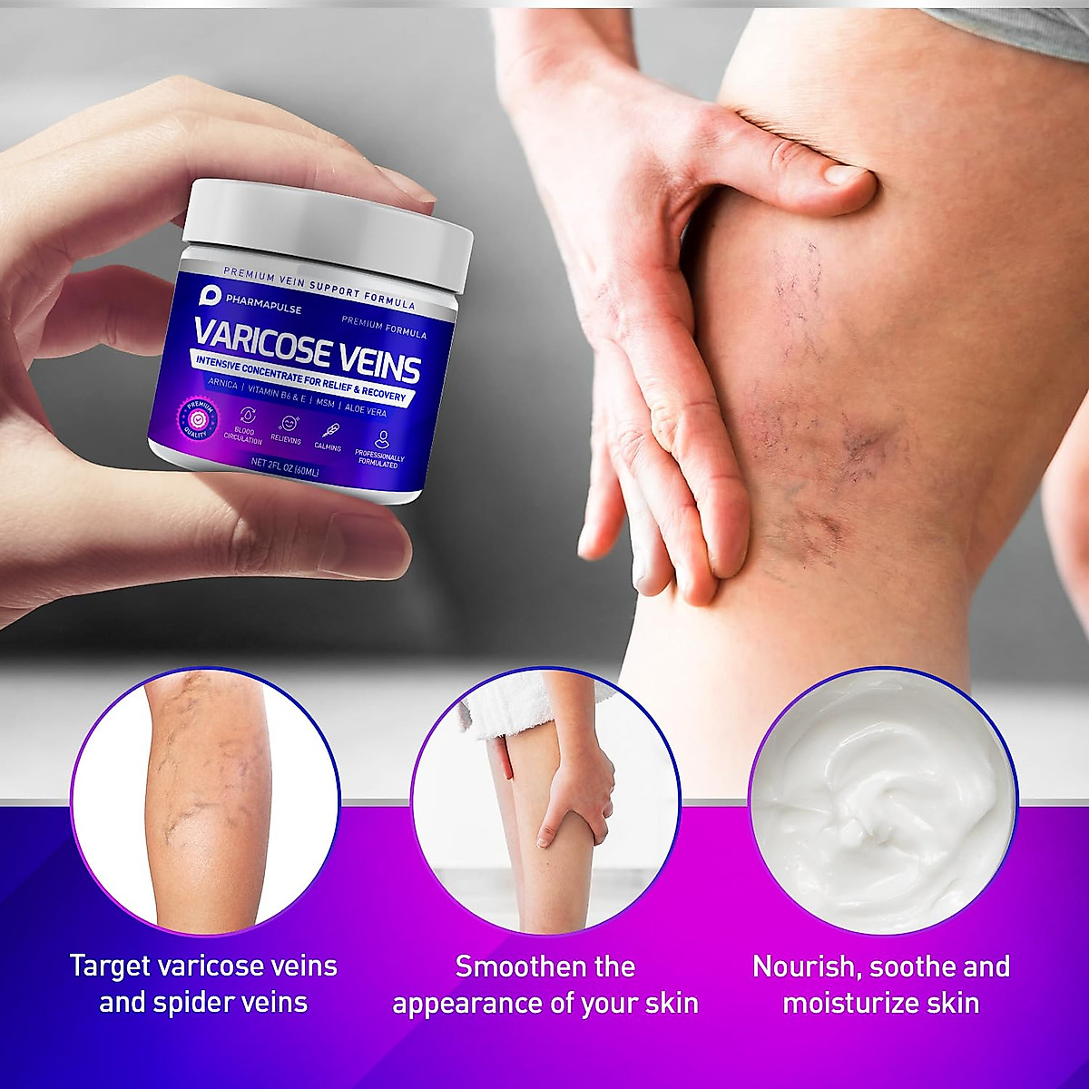 Pharmapulse Varicose & Spider Veins Soothing Leg Cream - Relaxing Leg Cream Formula - Fast-Acting Relief Cream - Expertly Crafted for Optimal Comfort 2oz