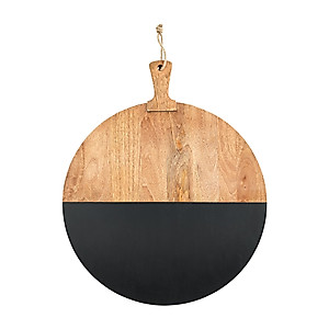 Mud Pie Large Round Wooden Serving Board, Black, 24" x 20"