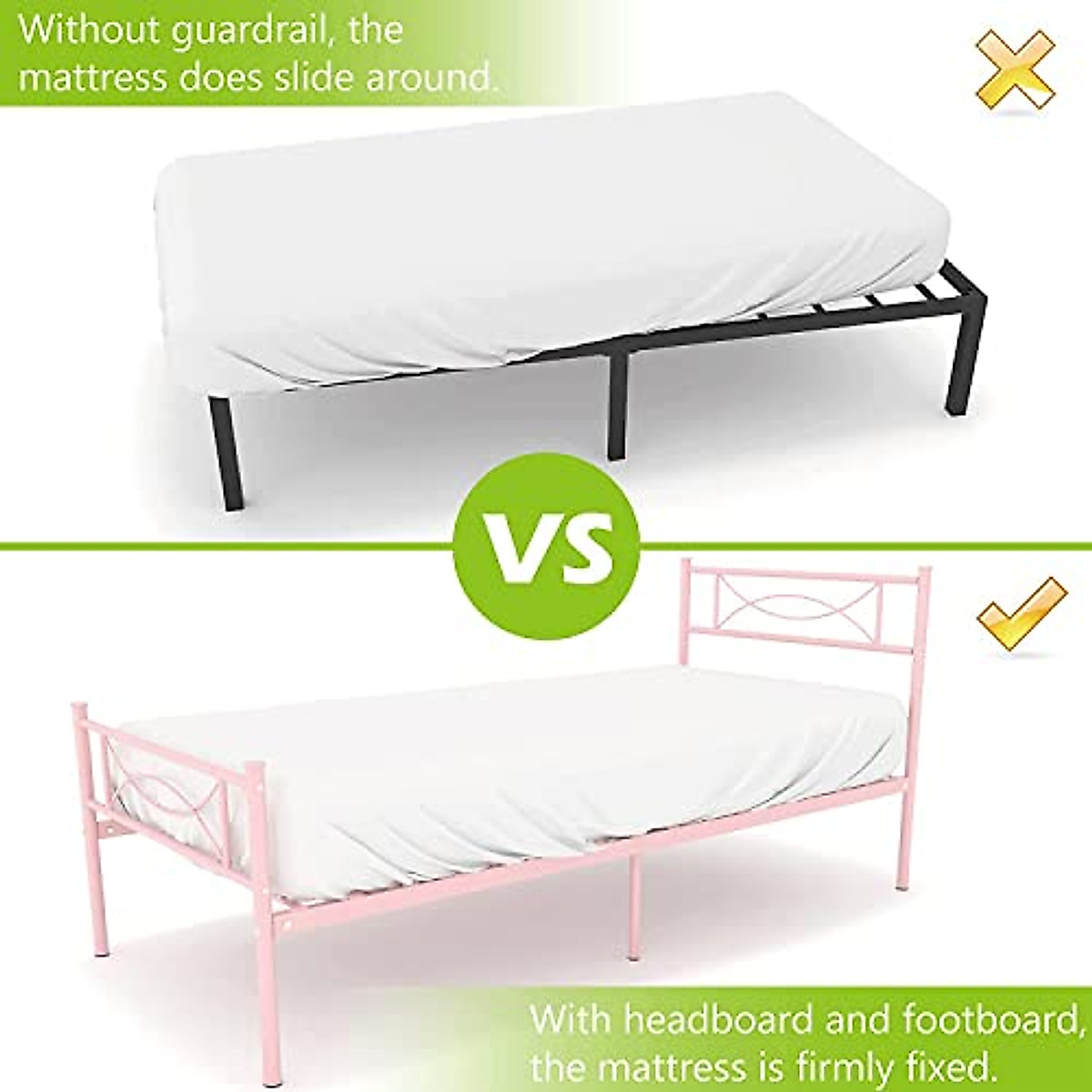 Pink Twin Bed Frame for Girls, Bed Mattress Foundation Support with Headboard and Footboard No Box Spring Need Metal Platform Bed