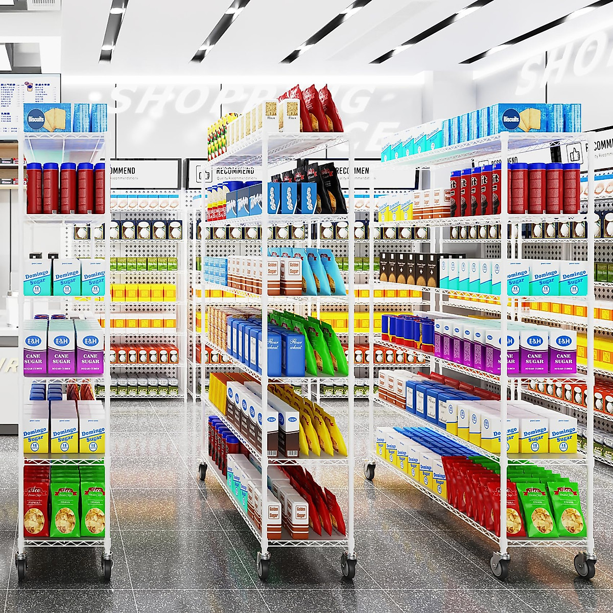 NicBex 6-Tier Heavy Duty Storage Shelving Unit with Adjustable Shelves Wire Shelving with Wheels and 6000LBS Load Metal Shelf for Kitchen, Pantry, and Bathroom,60" W x 18" D x 82" H, White