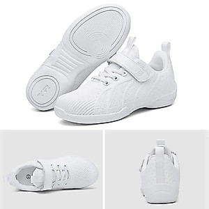 VINIGIAGIA Youth Girls Boys White Cheerleading Shoes Athletic Training Tennis Breathable Competition Mesh Hook&Loop Cheer Sneakers Size 12.5