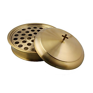 Communion Ware 3 Holy Wine Serving Trays with A Lid & 2 Stacking Bread Plates with A Lid - Stainless Steel (Brass/Gold)