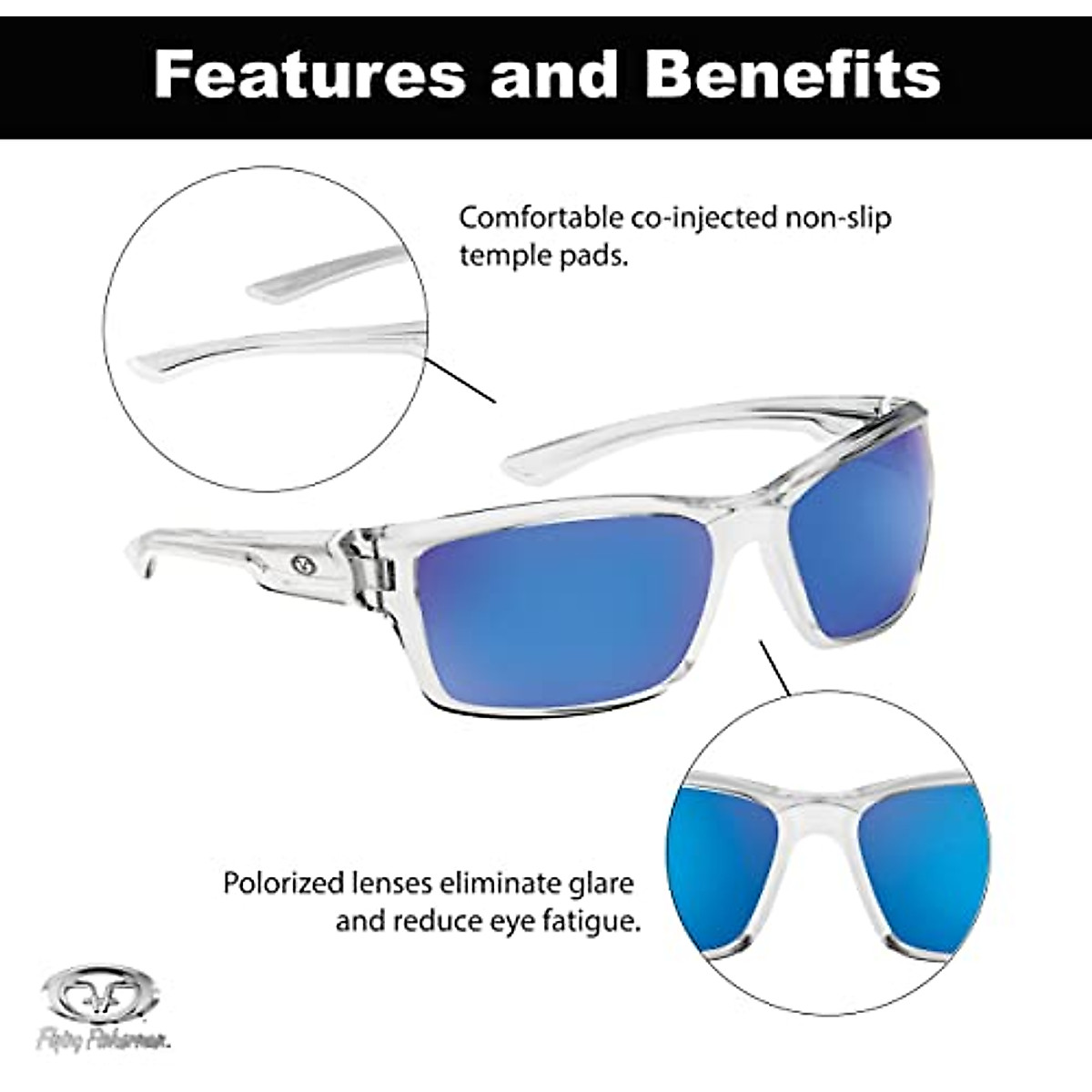 Flying Fisherman womens Cove Sunglasses, Clear Crystal Frames/Smoke-blue Mirror Lenses, Medium US