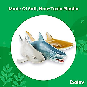 Boley Shark Toys - 8 Pack 10" Long Soft Plastic Realistic Shark Toy Set - Toddler Sensory Toys and Birthday Party Favors for Kids