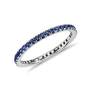 etneyjewels 0.5 Carat Blue Sapphire Round Cut Stackable Eternity Rings For Women In 10K White Gold Anniversary And Wedding Pave Setting (Blue Gemstone 0.5 ctw, Color: Blue, Clarity: VS, 8.5)